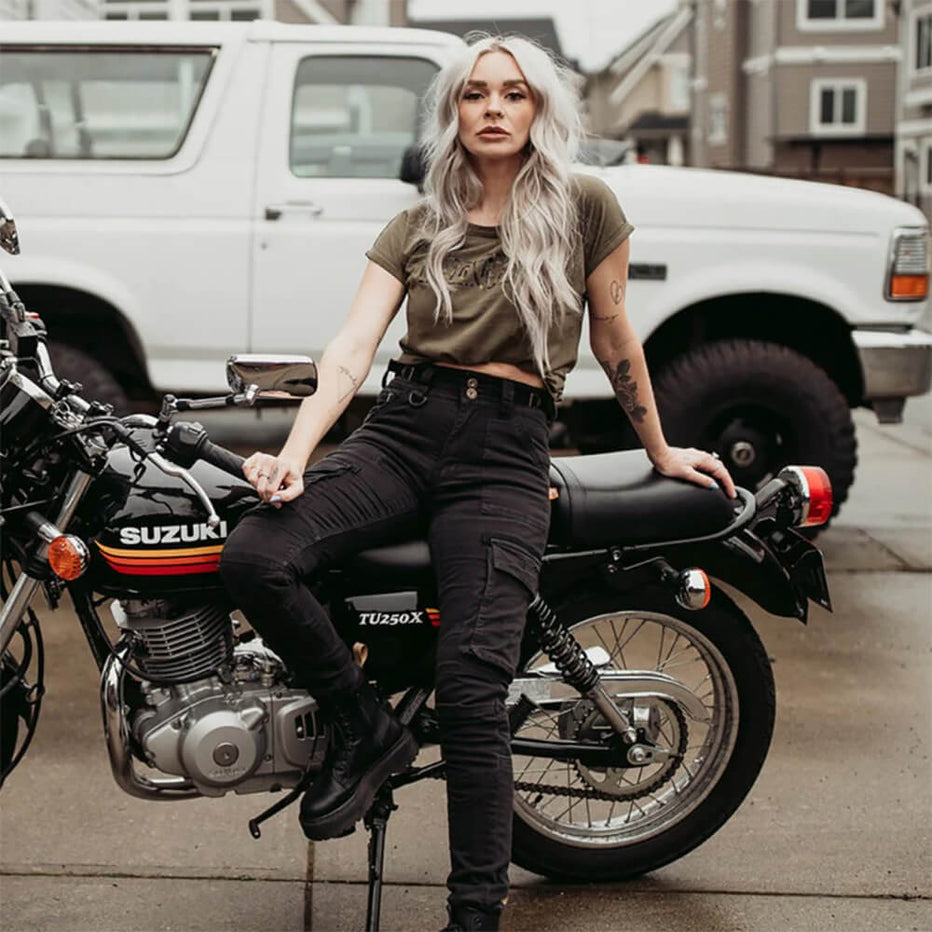 MotoGirl | Lara Cargo Pants - Black | Peak Moto